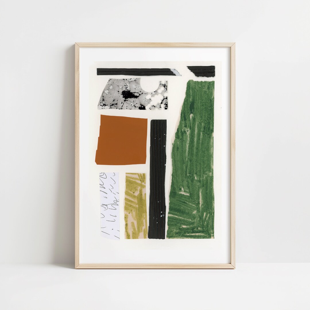 Earthy Colors Collage Digital Art Print, Vintage Style Wall Art Office ...