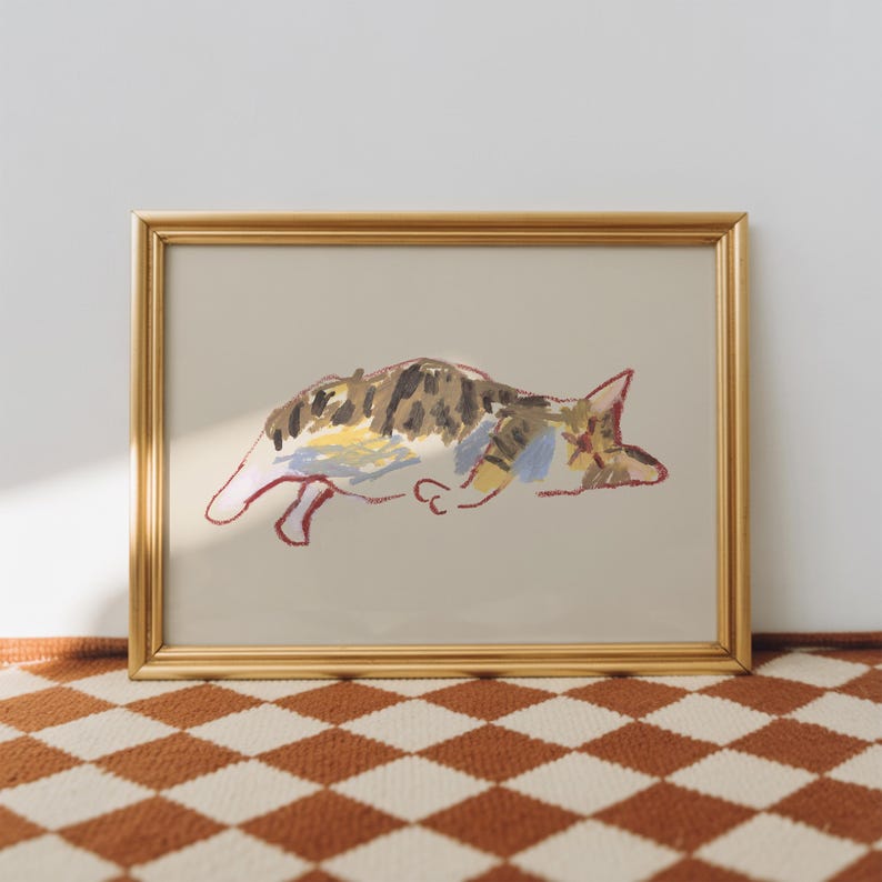 Expressive Calico Cat Sketch Printable Art, Digital Download Abstract ...