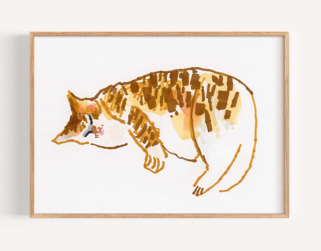 Fun Brown Cat Chilling, Minimalist Abstract Cat Drawing, Cat Lover Gift ...
