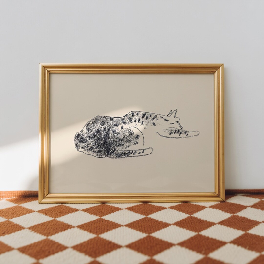 Vintage Cat Sketch Drawing, Vintage Minimalist Cat Sketch Printable ...