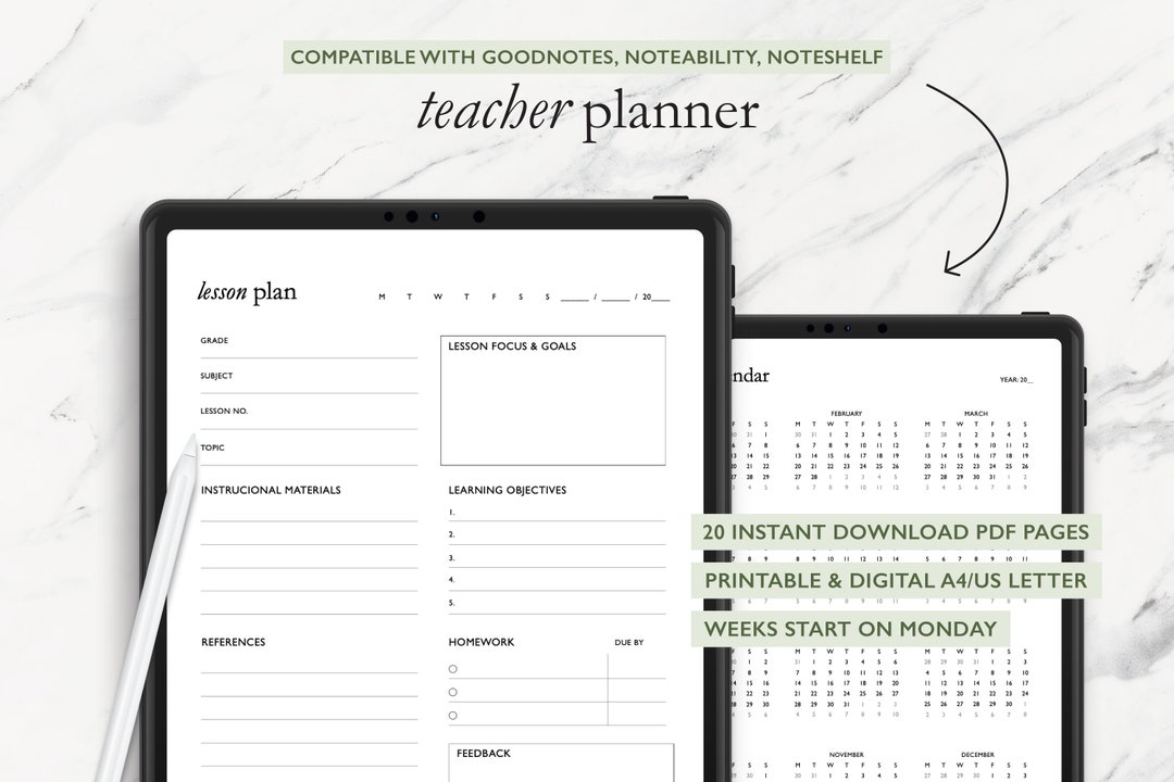 Undated Teacher Planner, Printable & Digital, Goodnotes, Notability ...