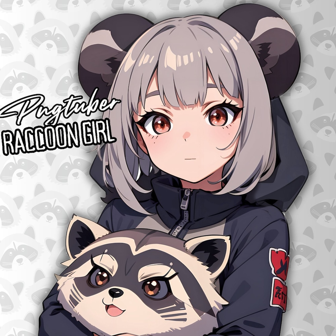 Cute Raccoon Girl PNGTUBER , Animal Pet Model, Premade Reactive Female ...