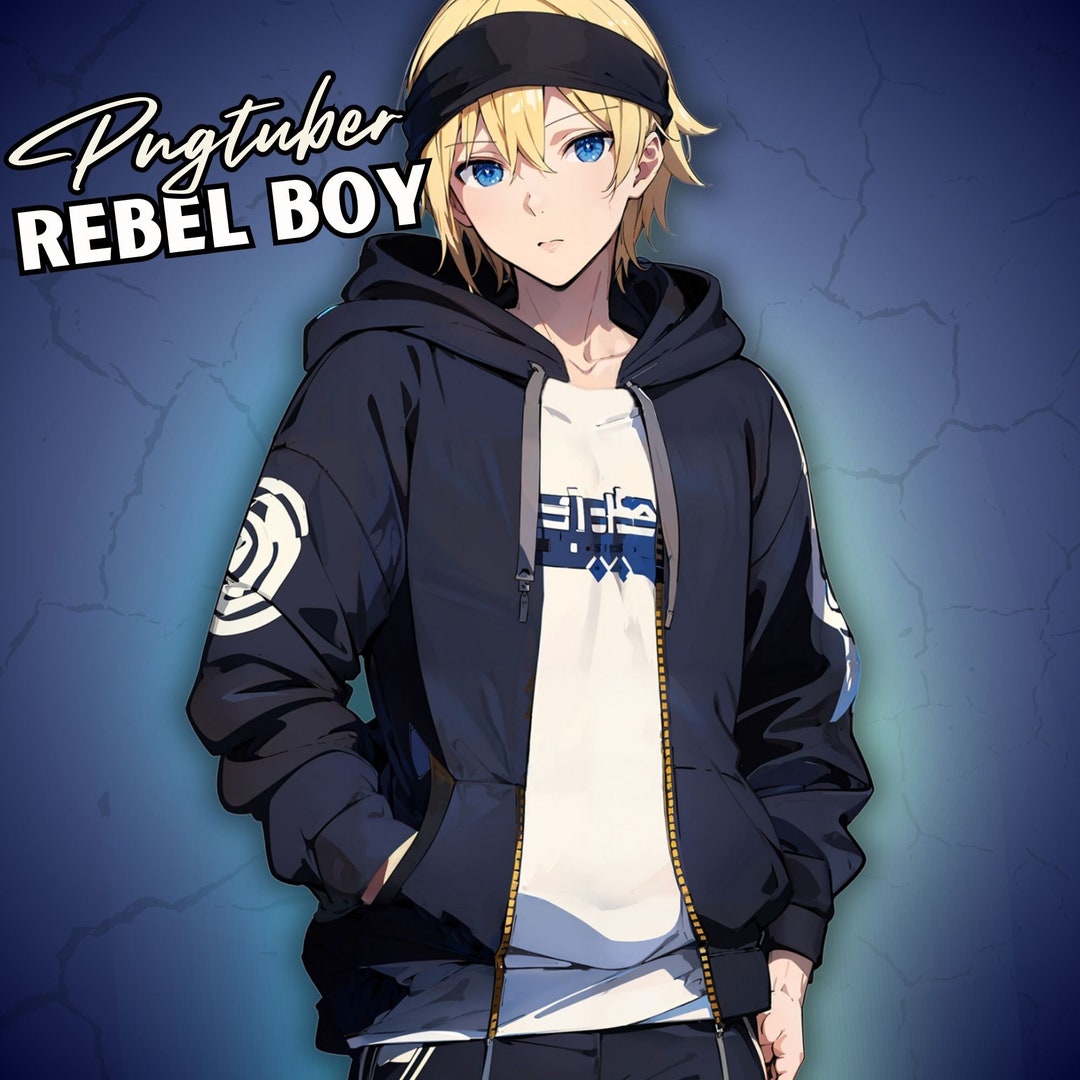 Hoodie Rebel Boy PNGTUBER, Premade Male Model for Streaming, Blond Hair ...