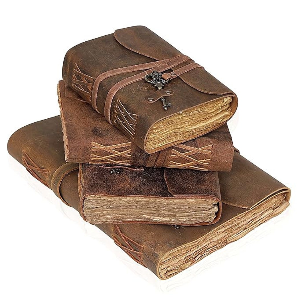 Vintage Leather Journal Handmade Antique Deckle Edge Paper Key Lock ...