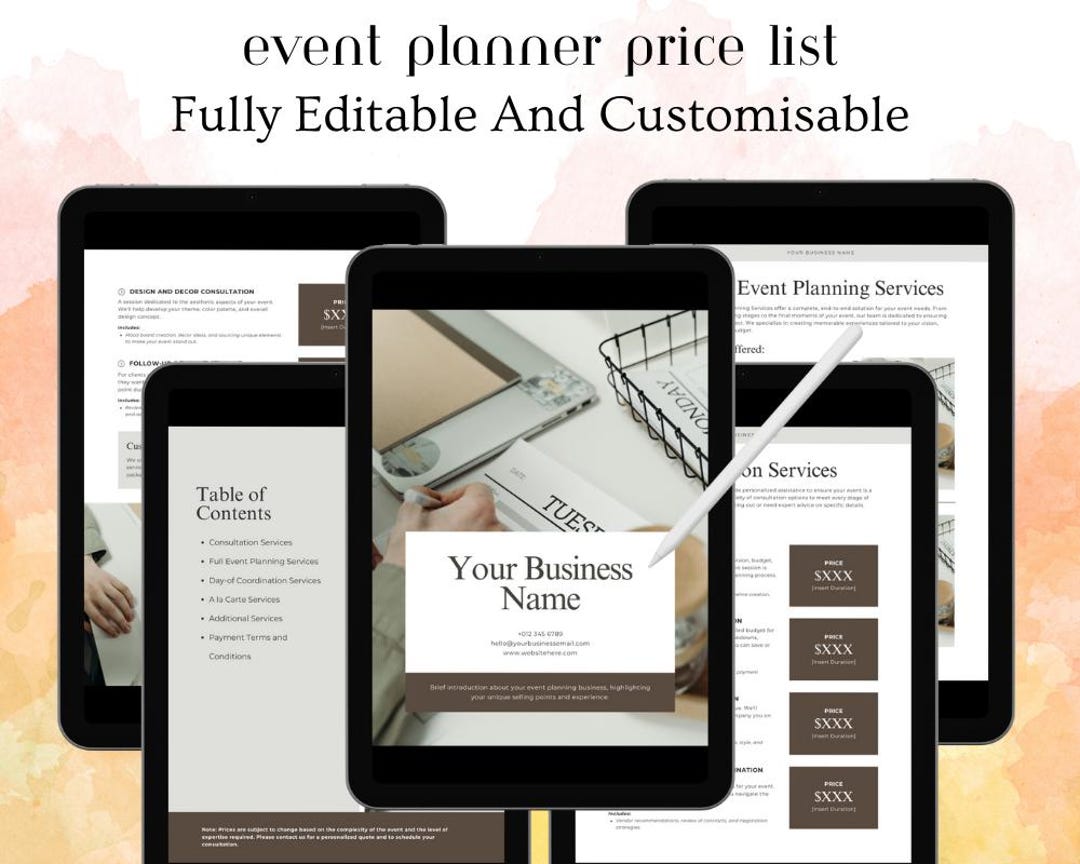 Event Planner Price List Instant Download Digital Download Canva ...