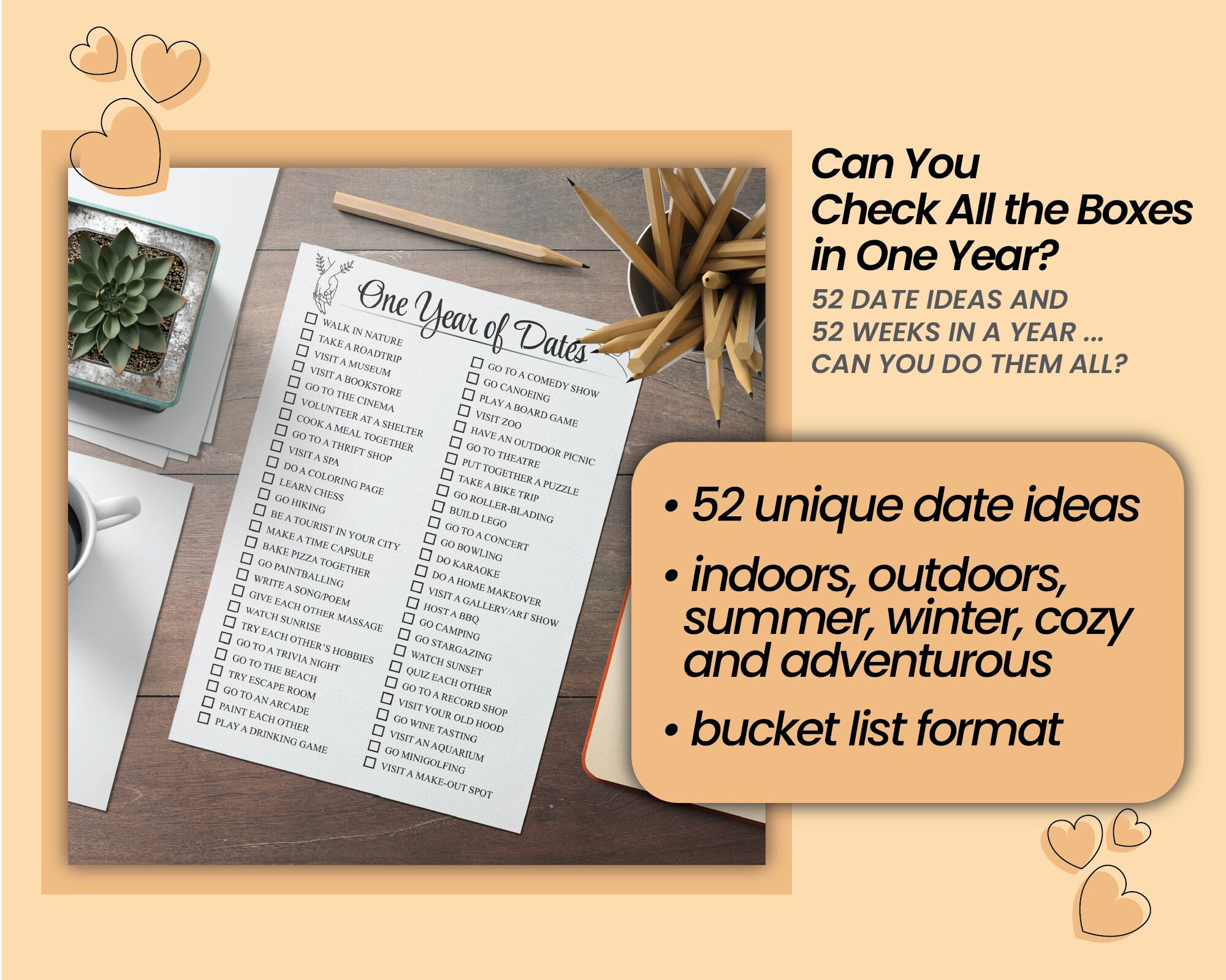 52 Date Bucket List for Couples Romantic Date Night Ideas Gift for Him ...
