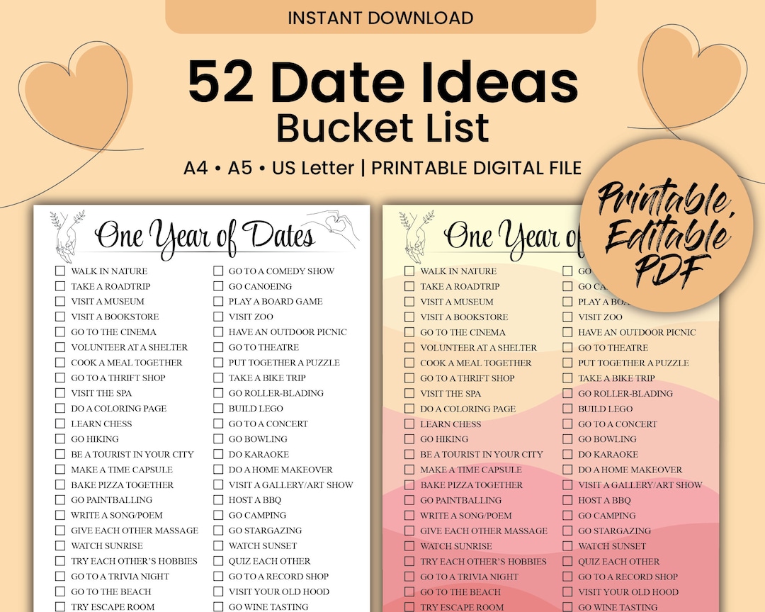 52 Date Bucket List for Couples | Romantic Date Night Ideas Gift for ...
