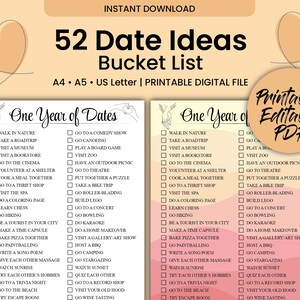 52 Date Bucket List for Couples | Romantic Date Night Ideas Gift for ...