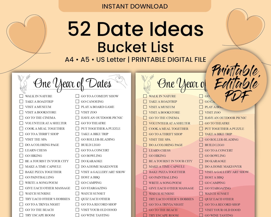 52 Date Bucket List for Couples Romantic Date Night Ideas Gift for Him ...