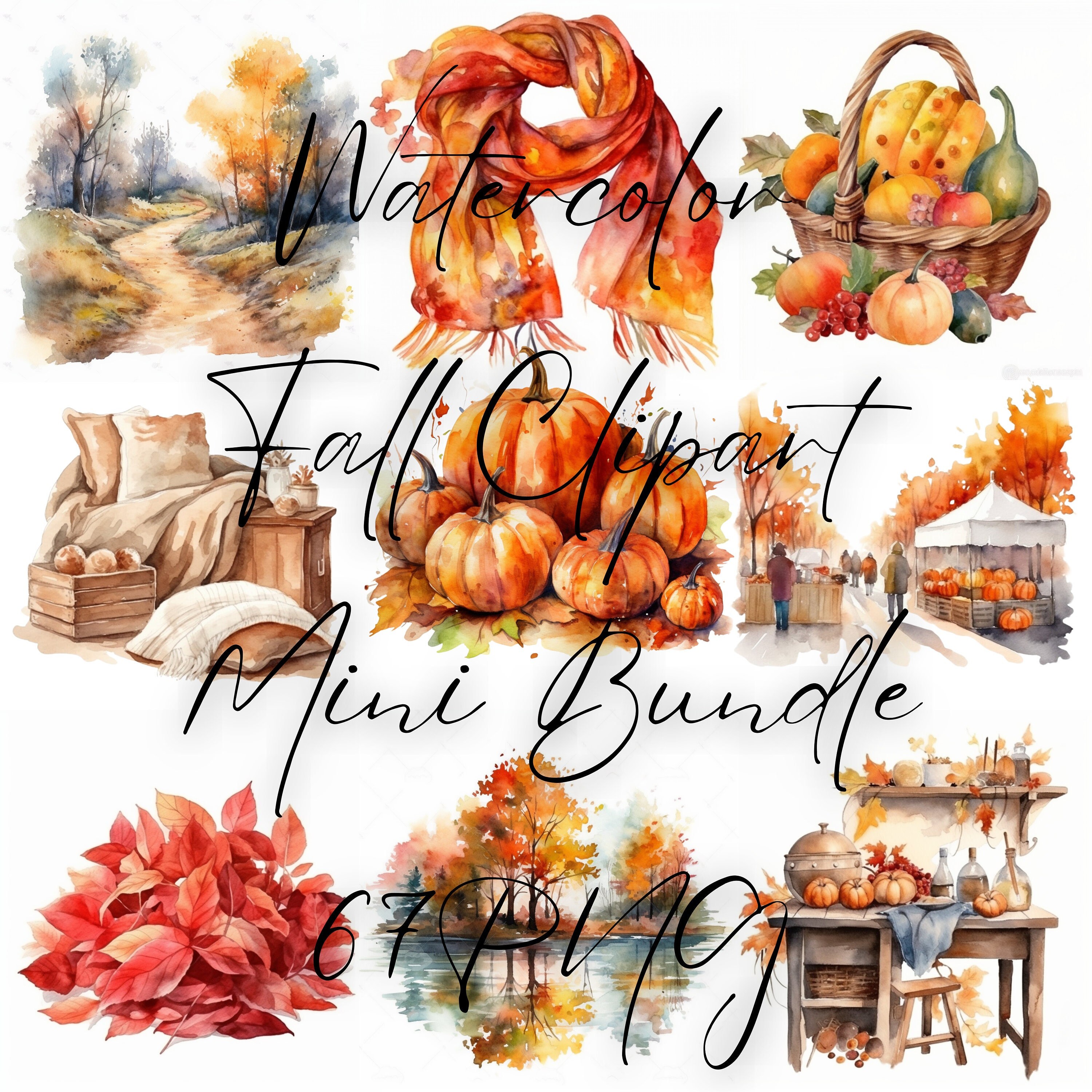 Watercolor Fall Clipart Cute Bundle, Fall Scenes Clipart, Fall Book ...