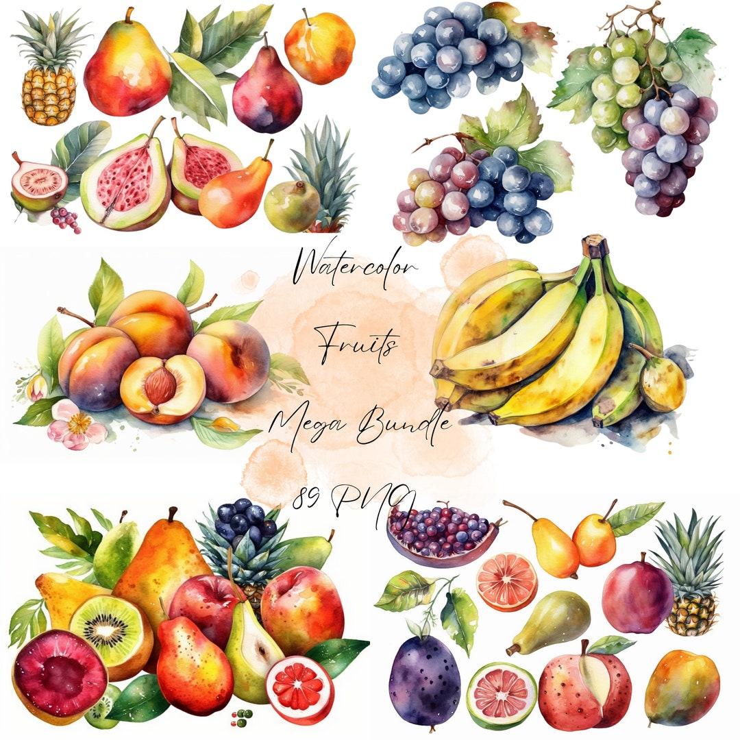 Watercolor Fruit Clipart Bundle,fruit Clipart Png,healthy Fruits Png ...