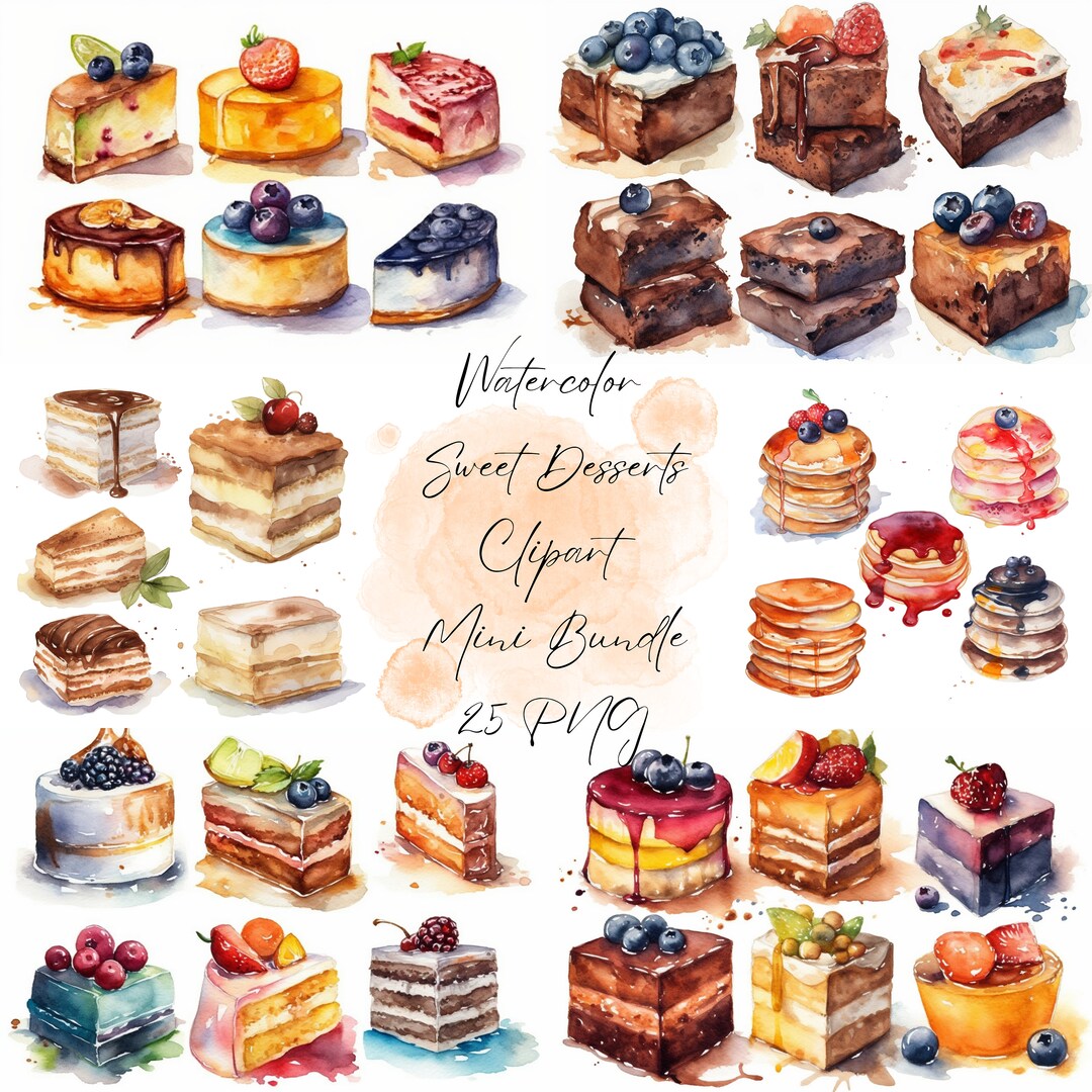 Watercolor Cute Sweets Bundle Clipart,sweet Bakery Png,chocolate Treats ...