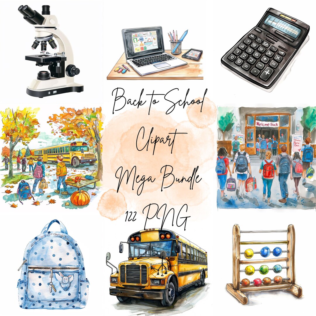 Watercolor Back to School Clipart Bundle,school Clipart Set,cute ...