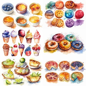 Watercolor Cute Sweets Bundle Clipart,sweet Bakery Png,chocolate Treats ...