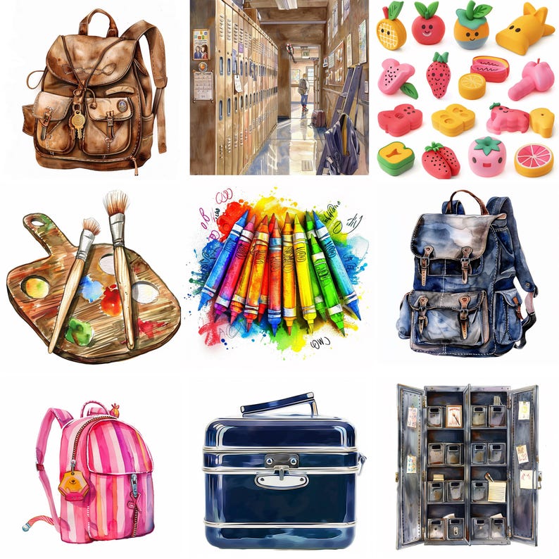 Watercolor Back to School Clipart Bundle,school Clipart Set,cute ...