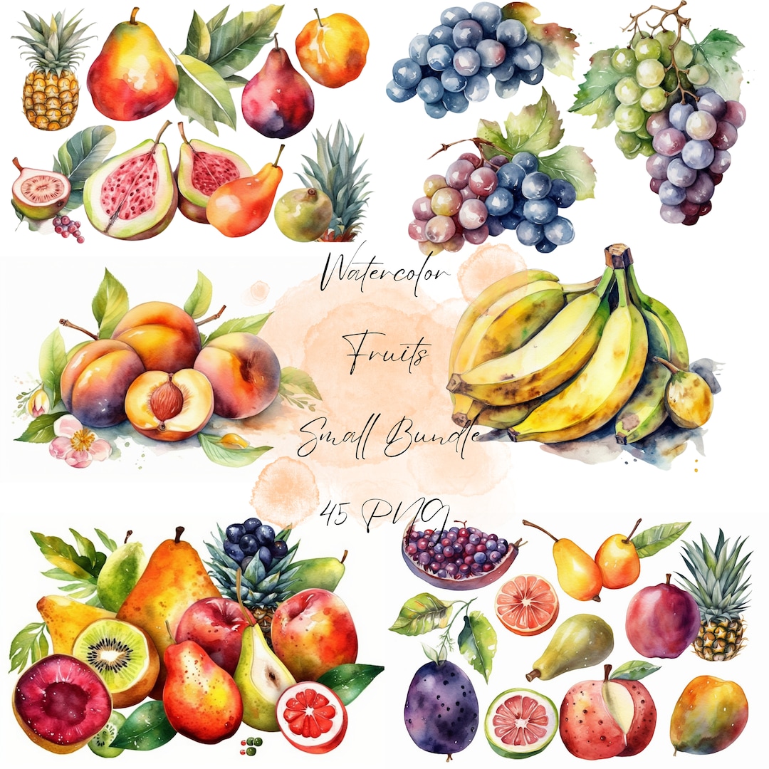 Watercolor Fruit Clipart Bundle,fruit Clipart Png,healthy Fruits Png ...