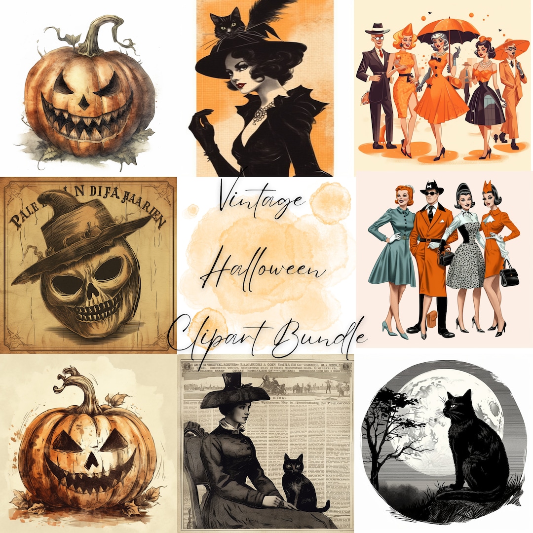 Retro Halloween Png Clipart Bundle, Halloween Scene Png, Spooky Season ...
