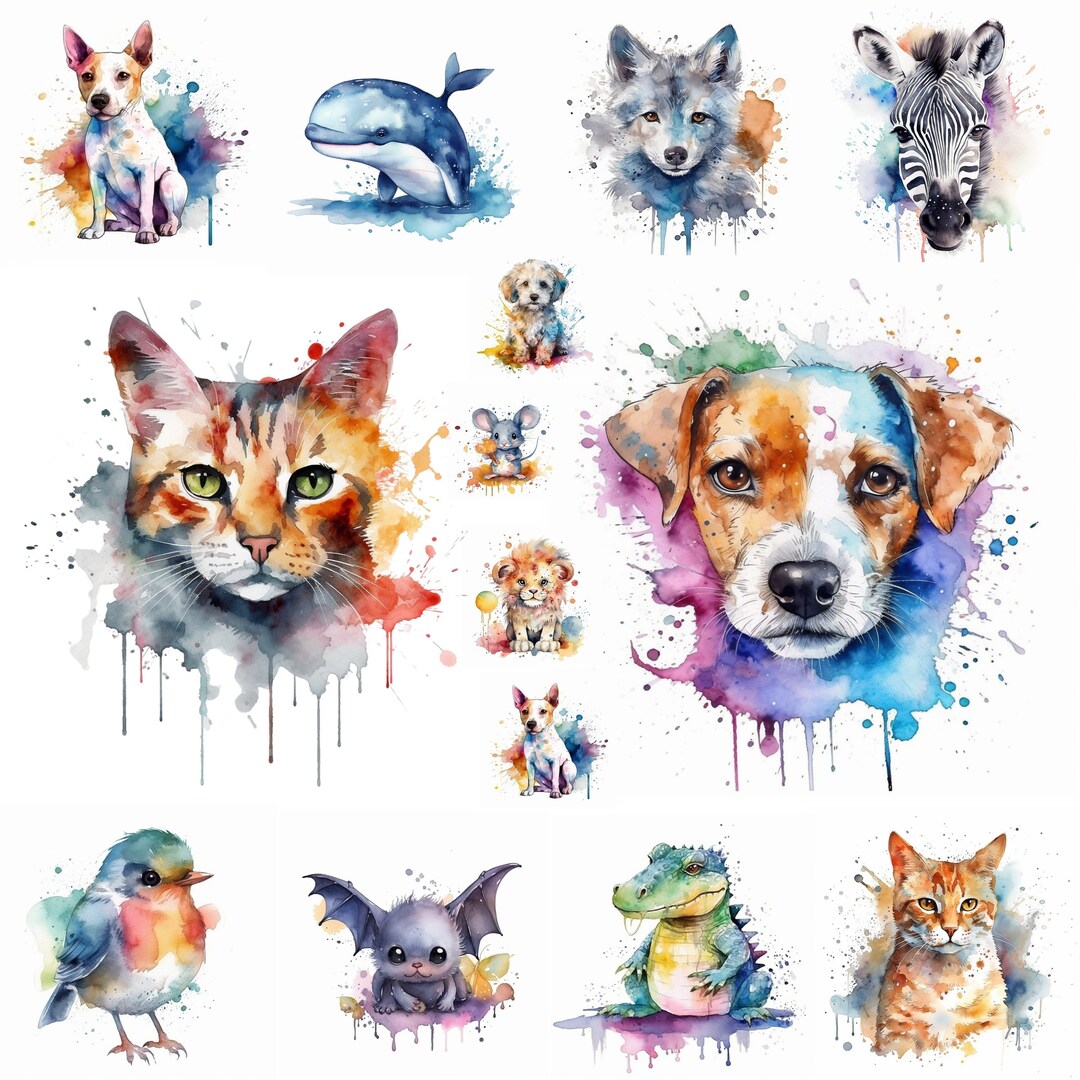 Watercolor Cute Animals Clipart Bundle, Animal Nursery Print, Baby ...
