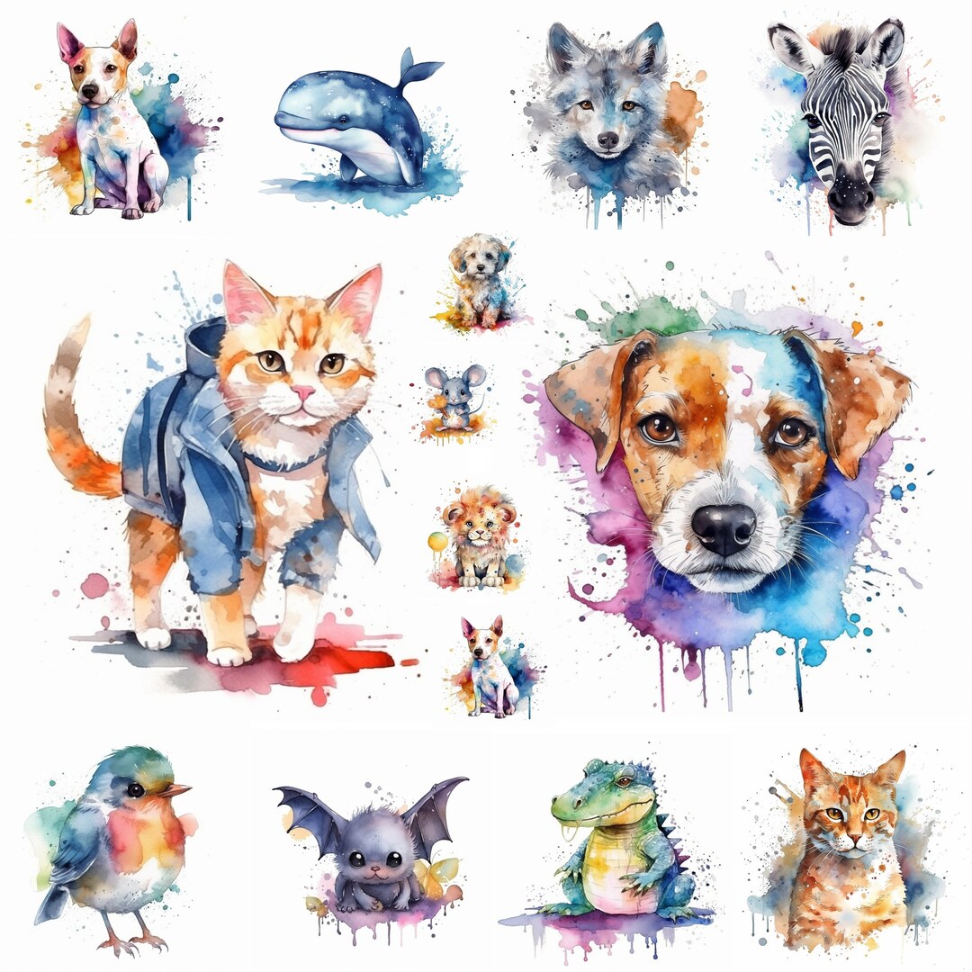 Watercolor Cute Animals Clipart Bundle, Animal Nursery Print, Baby ...
