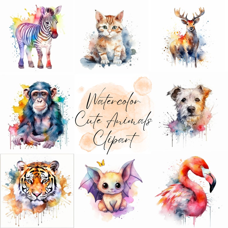 Watercolor Cute Animals Clipart Bundle, Animal Nursery Print, Baby ...