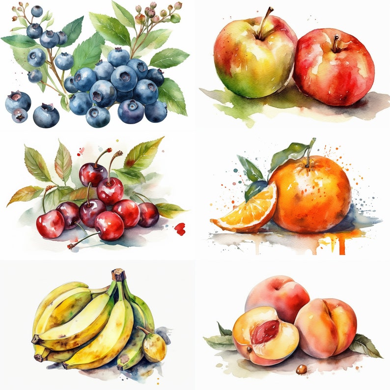 Watercolor Fruit Clipart Bundle,fruit Clipart Png,healthy Fruits Png ...