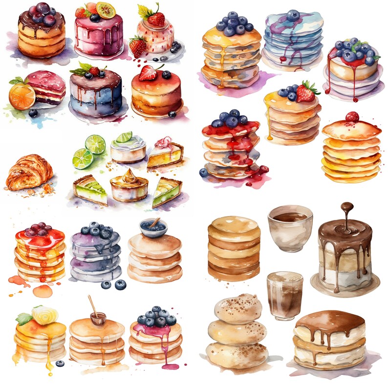 Watercolor Cute Sweets Bundle Clipart,sweet Bakery Png,chocolate Treats ...
