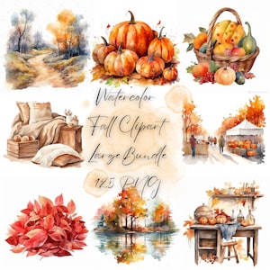 Watercolor Fall Clipart Cute Bundle, Fall Scenes Clipart, Fall Book ...