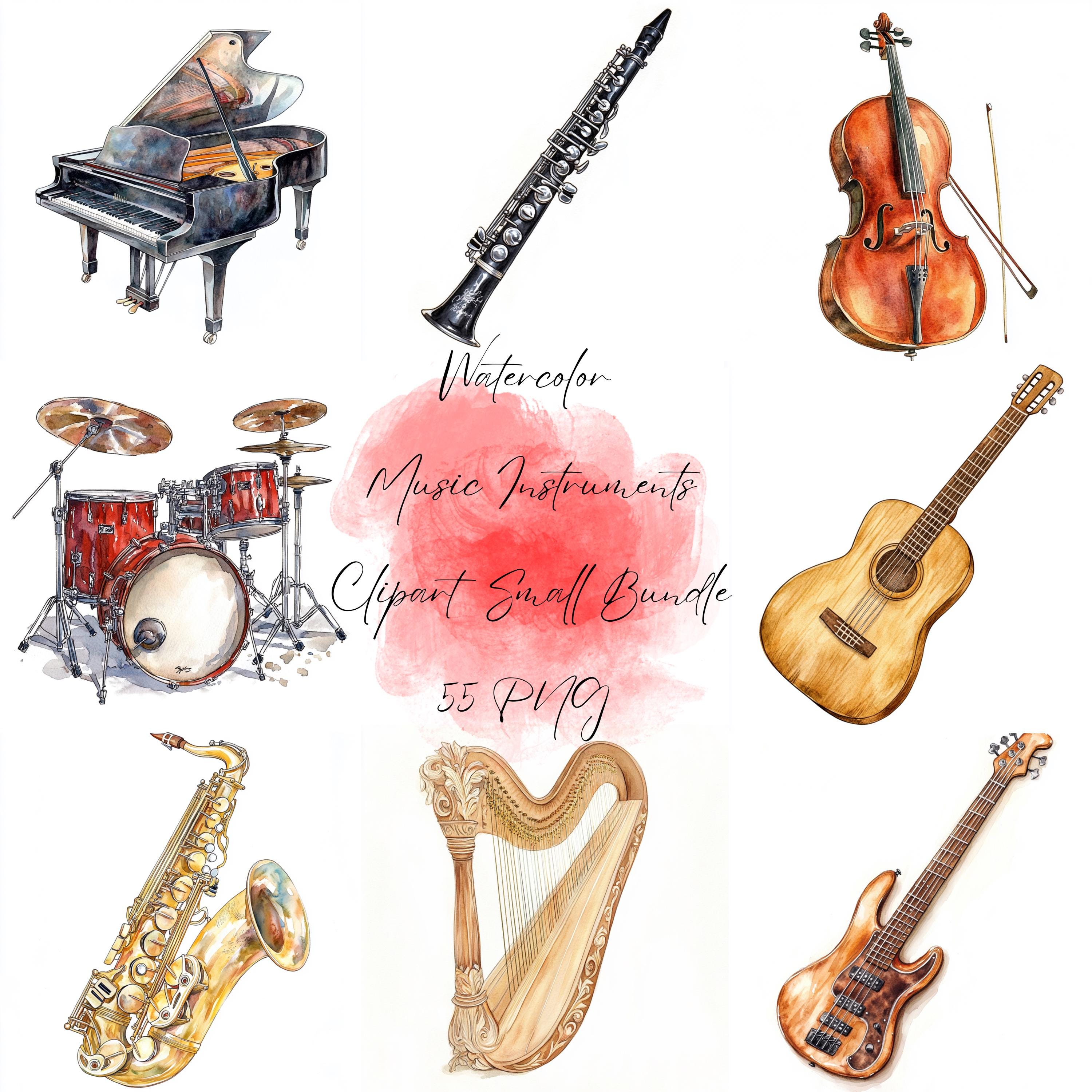 Watercolor Music Instruments Clipart Bundle,music School Png,kids Music ...
