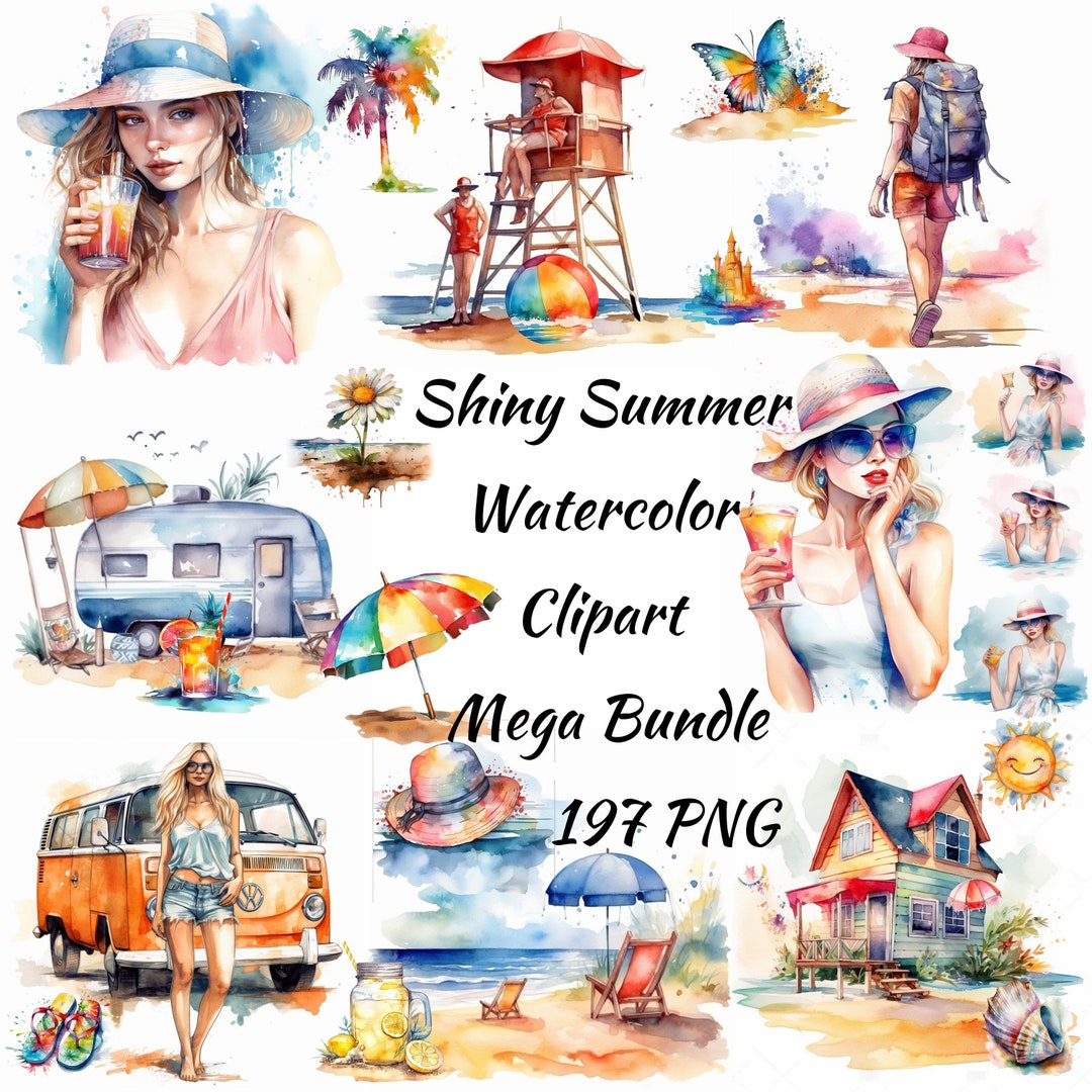 Watercolor Summer Vibe Clip Art,summer Season Png,summer Beach Clipart ...