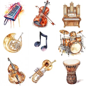 Watercolor Music Instruments Clipart Bundle,music School Png,kids Music ...
