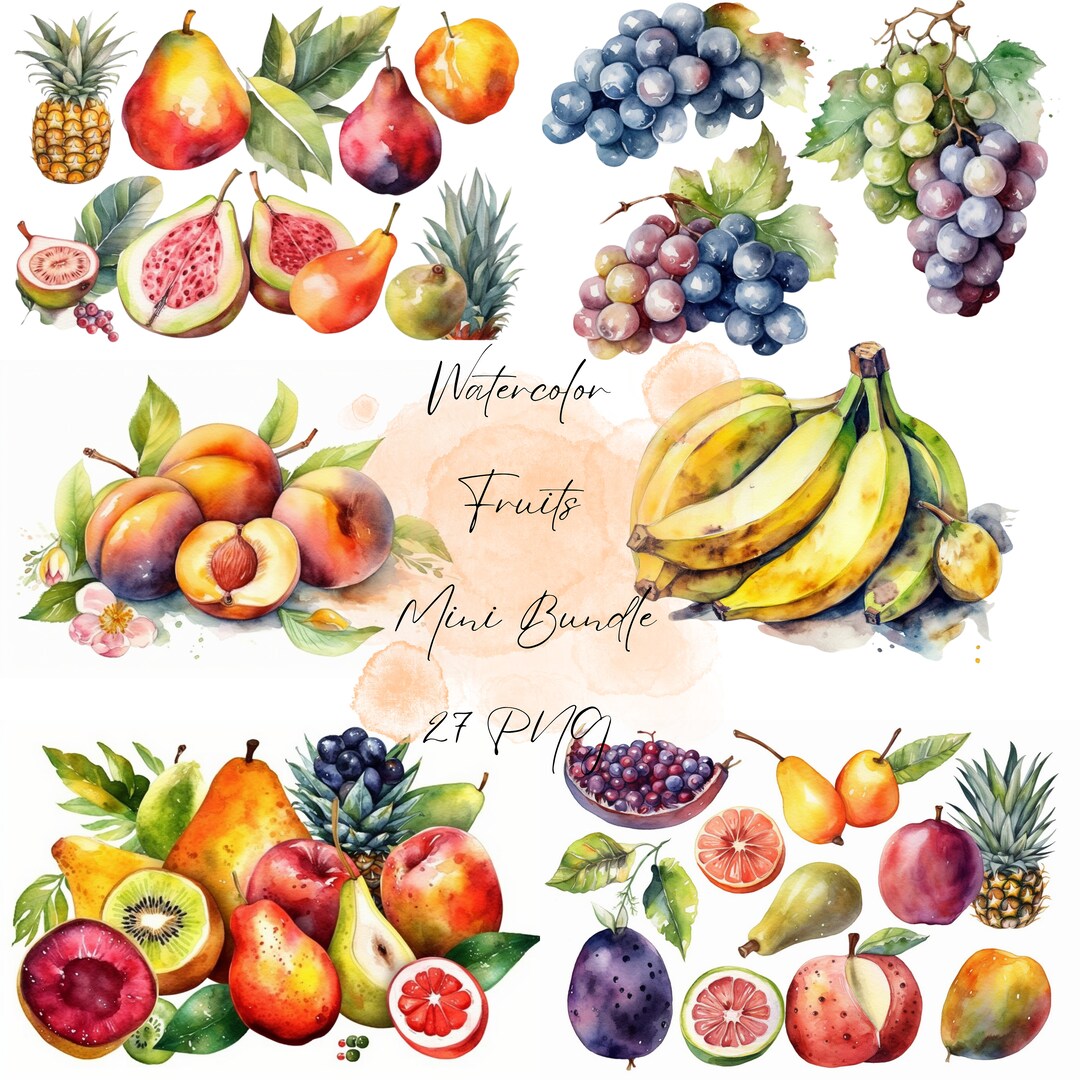Watercolor Fruit Clipart Bundle,fruit Clipart Png,healthy Fruits Png ...