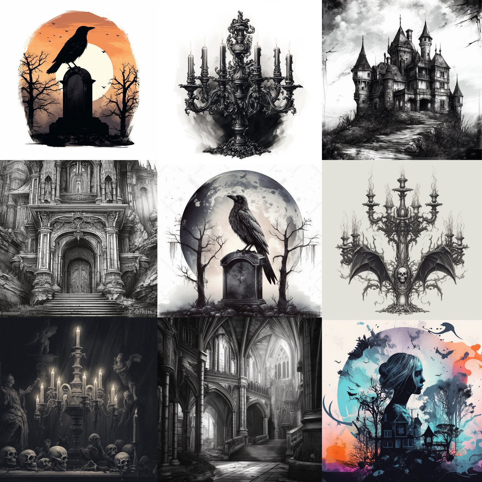 Gothic Halloween Clipart Bundle,gothic Castles Png,scary Castle Png ...