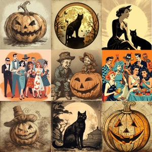 Retro Halloween Png Clipart Bundle, Halloween Scene Png, Spooky Season ...