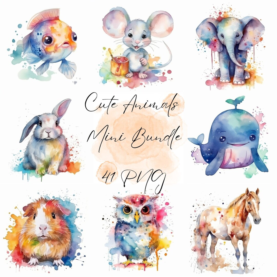 Watercolor Cute Animals Clipart Bundle, Animal Nursery Print, Baby ...