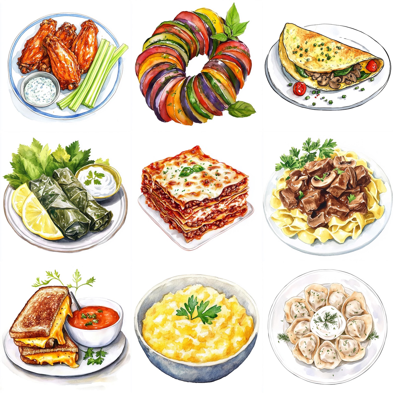 Watercolor Food Clipart Bundle,delicius Meal Png,kids Meal Art,dinner ...