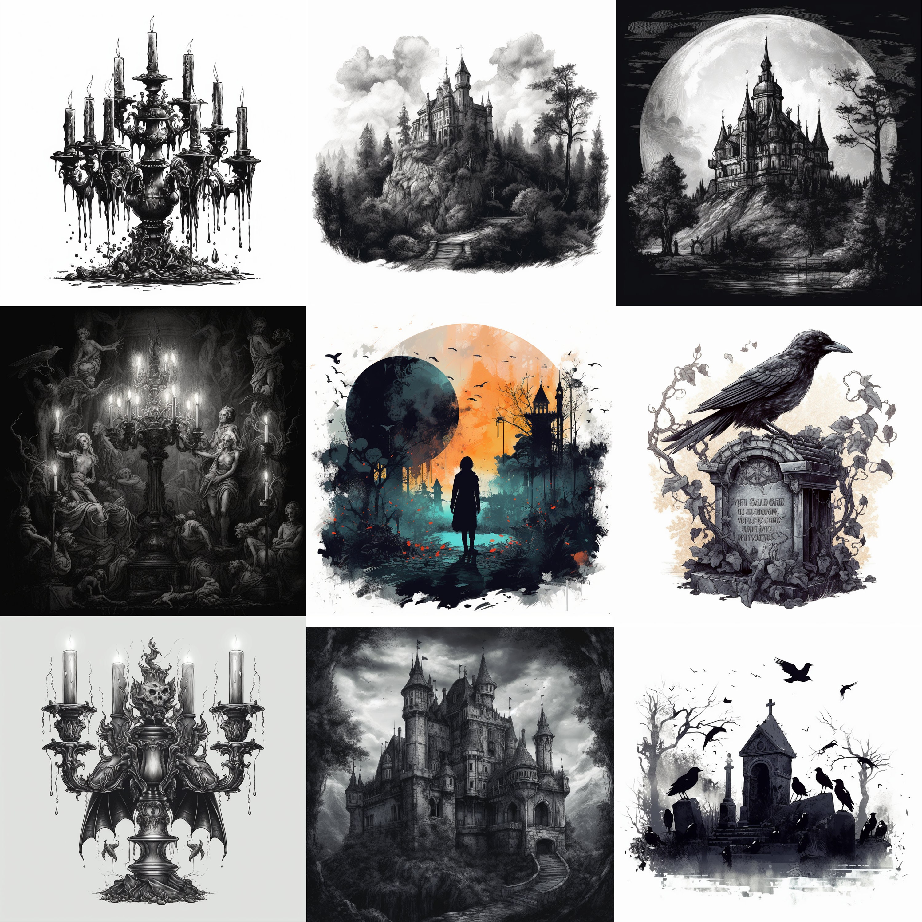 Gothic Halloween Clipart Bundle,gothic Castles Png,scary Castle Png ...