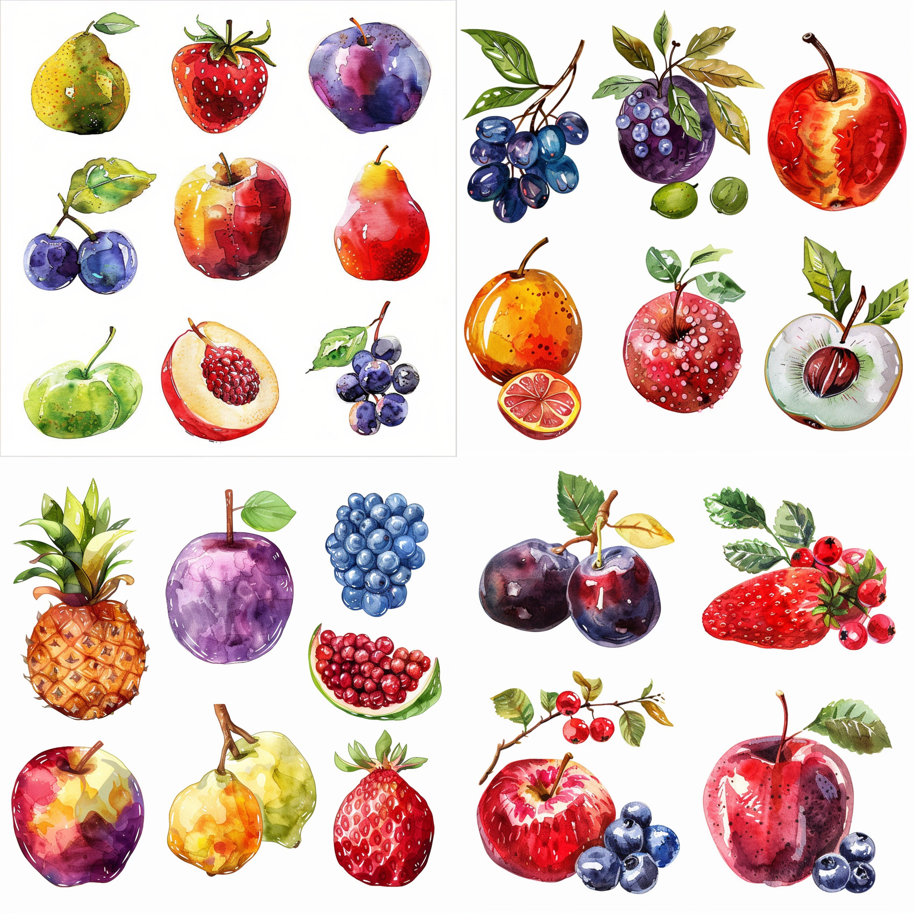 Watercolor Fruit Clipart Bundle,fruit Clipart Png,healthy Fruits Png ...