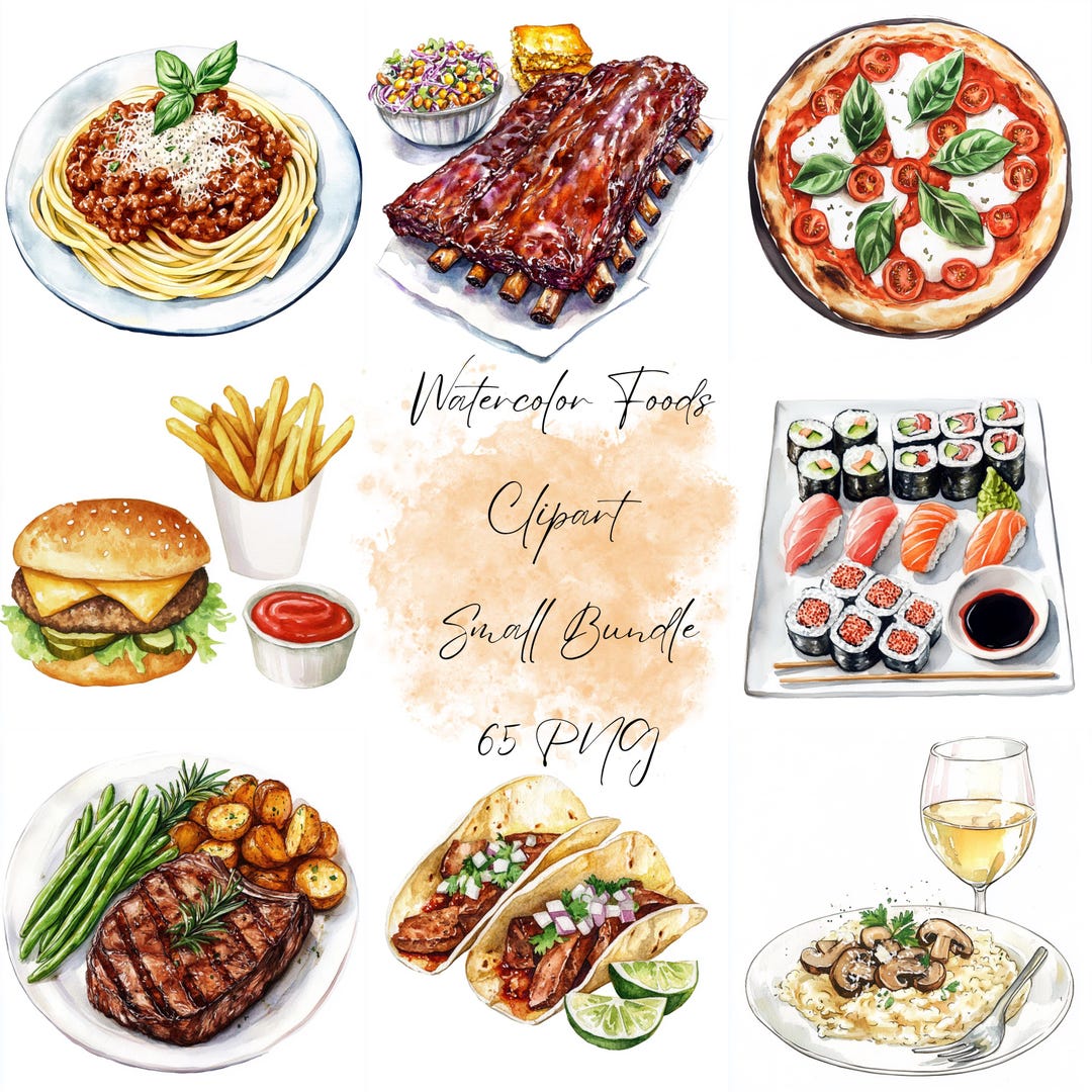 Watercolor Food Clipart Bundle,delicius Meal Png,kids Meal Art,dinner ...