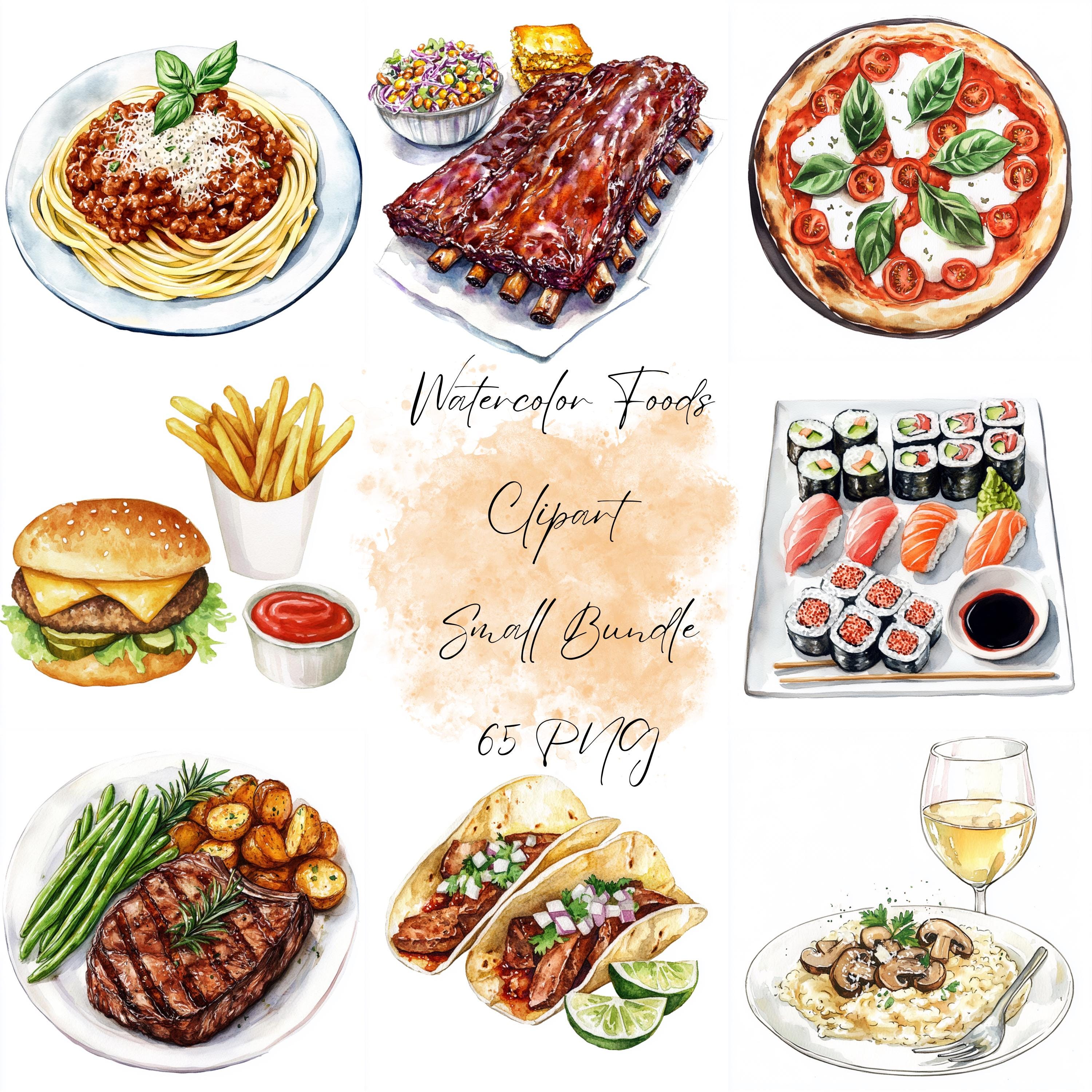 Watercolor Food Clipart Bundle,delicius Meal Png,kids Meal Art,dinner ...