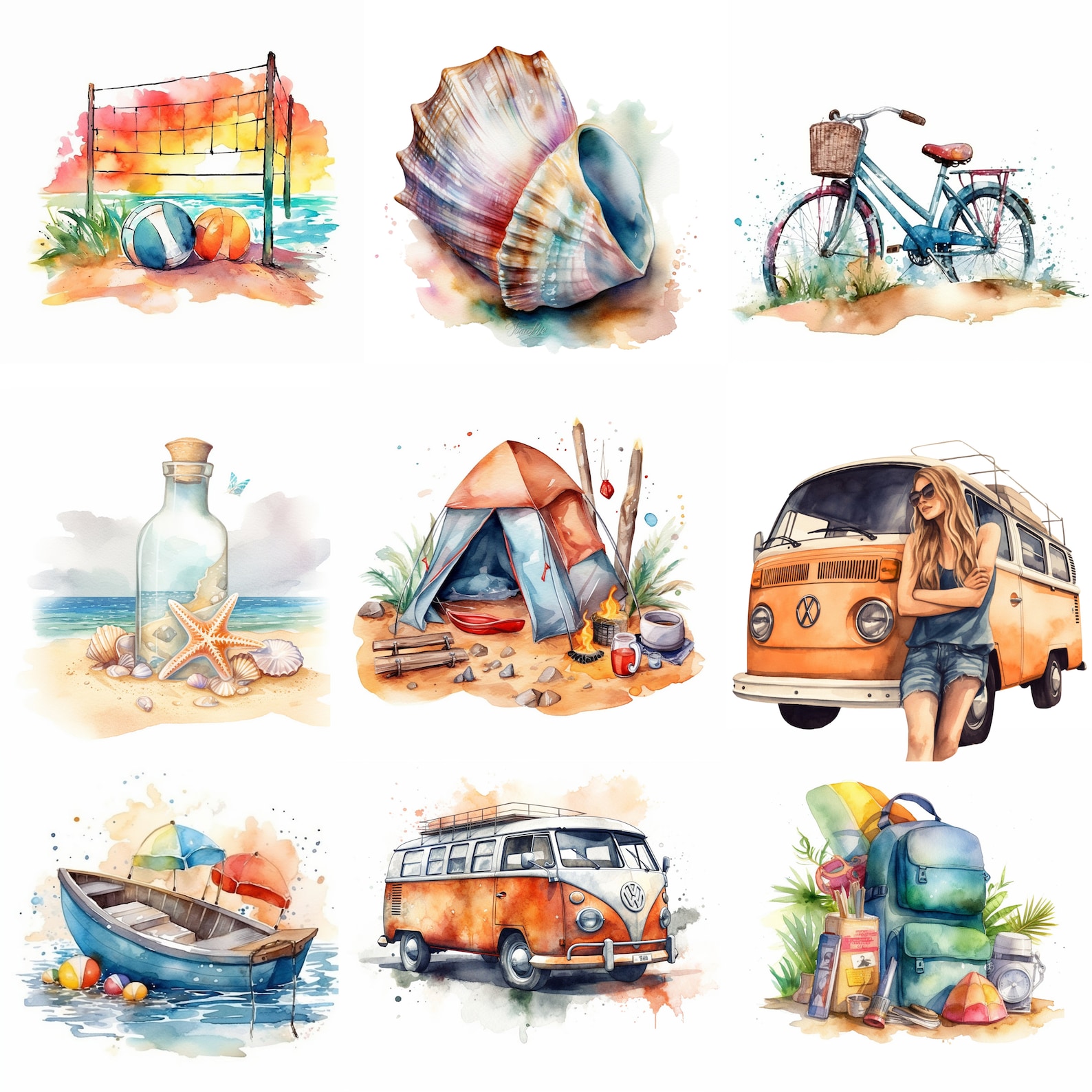 Watercolor Summer Vibe Clip Art,summer Season Png,summer Beach Clipart ...