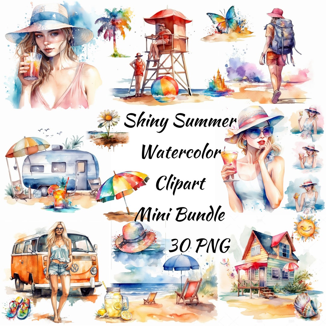 Watercolor Summer Vibe Clip Art,summer Season PNG, Summer Beach Clipart ...