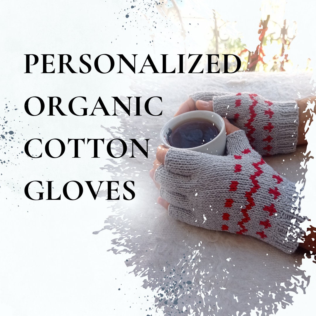 Personalized Organic Cotton Men's Gloves Light Gray Handknitted Half ...
