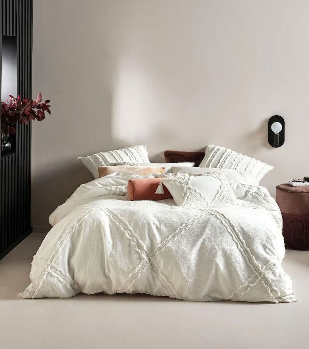 3 Piece Tufted Cotton Duvet Cover Set, Boho Bedding Queen King ...