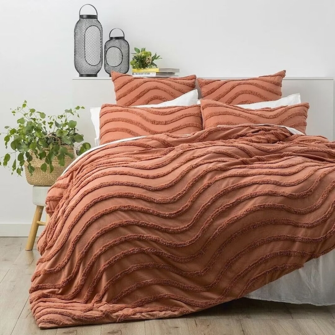 Terracotta Tufted Duvet Cover Set Cotton Duvet Cover Boho Bedding Full ...