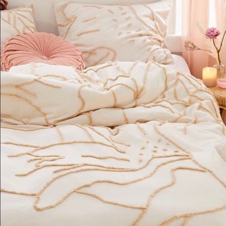 3 Pc Floral Tufted Duvet Cover Set Cotton Duvet Cover, Boho Comforter ...