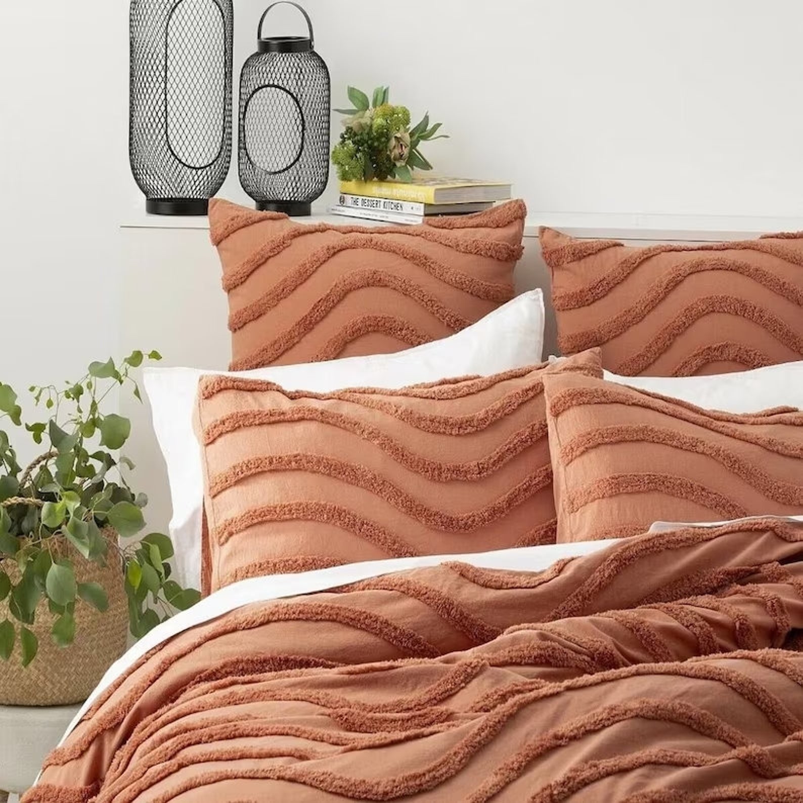 Terracotta Tufted Duvet Cover Set Cotton Duvet Cover Boho Bedding Full ...