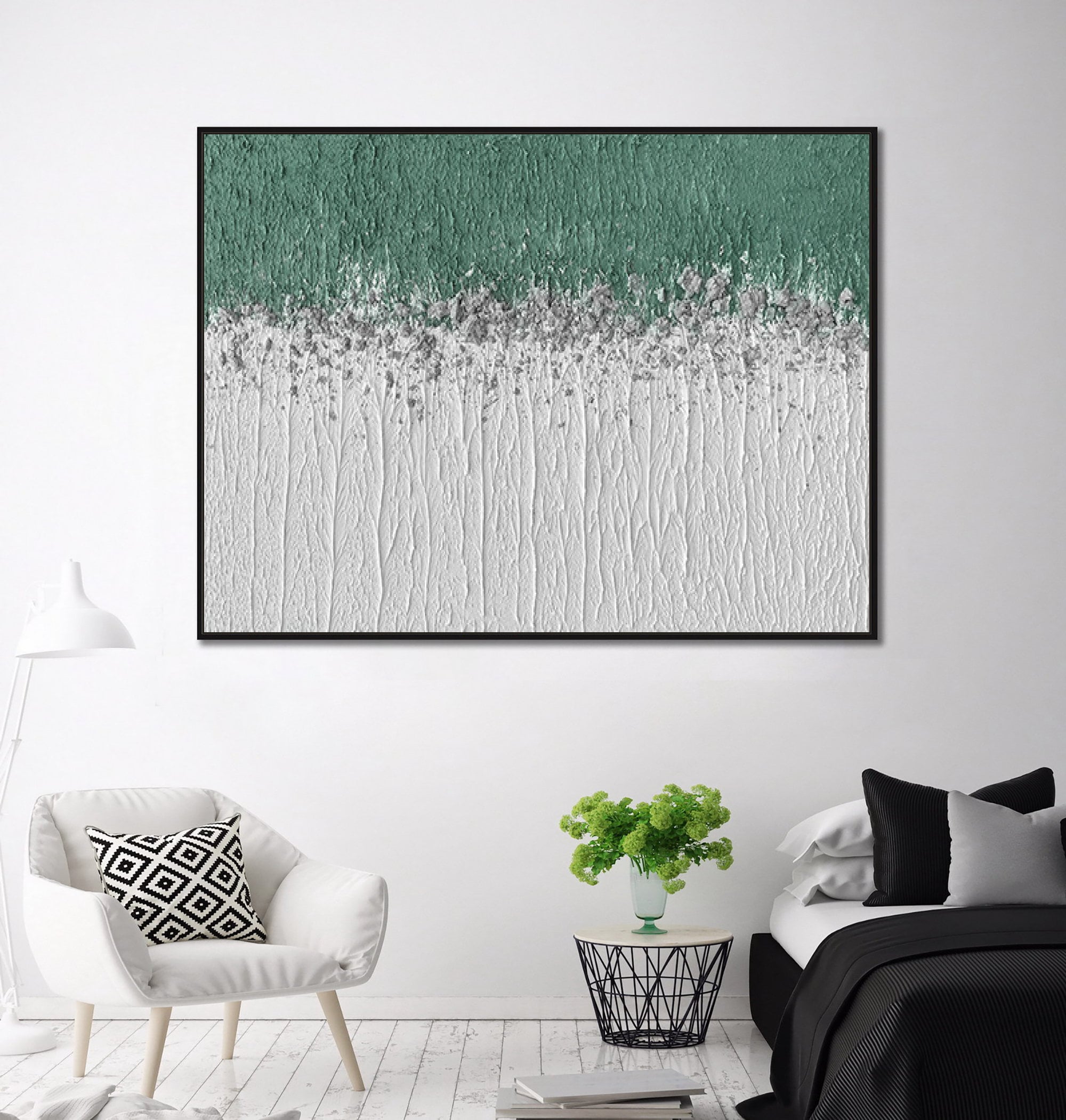 Large Green White Abstract Painting on Canvas Wall Art Green White ...
