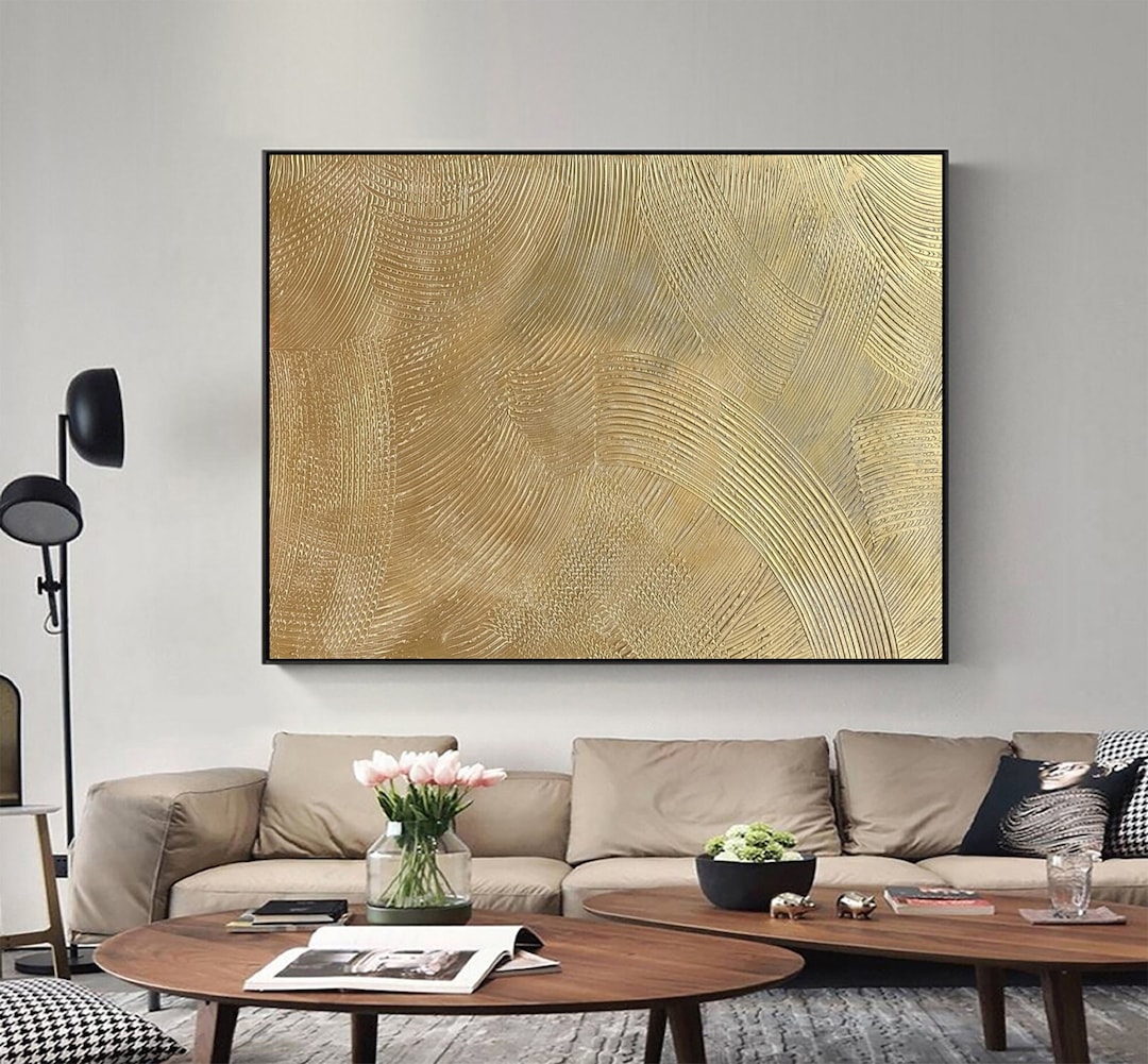 Gold Abstract Painting on Canvas Wall Art Gold Minimalist Painting Gold ...
