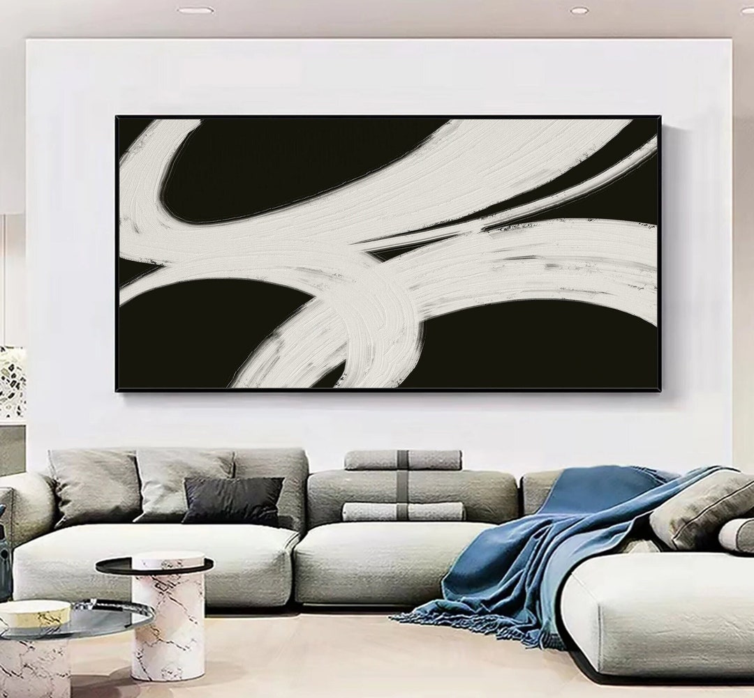 Original Black White Abstract Painting Large Black White Canvas Oil Painting Black White ...