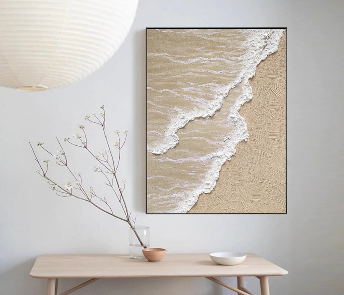 Large White Ocean Wave Textured Painting,sea Beach Painting,abstract ...
